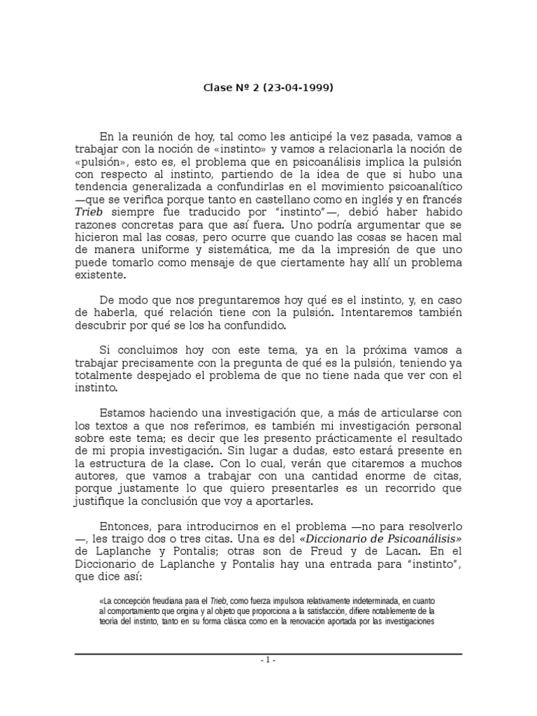 Instinto y Pulsión en Psicoanálisis | PDF | Psicoanálisis | Mente ...