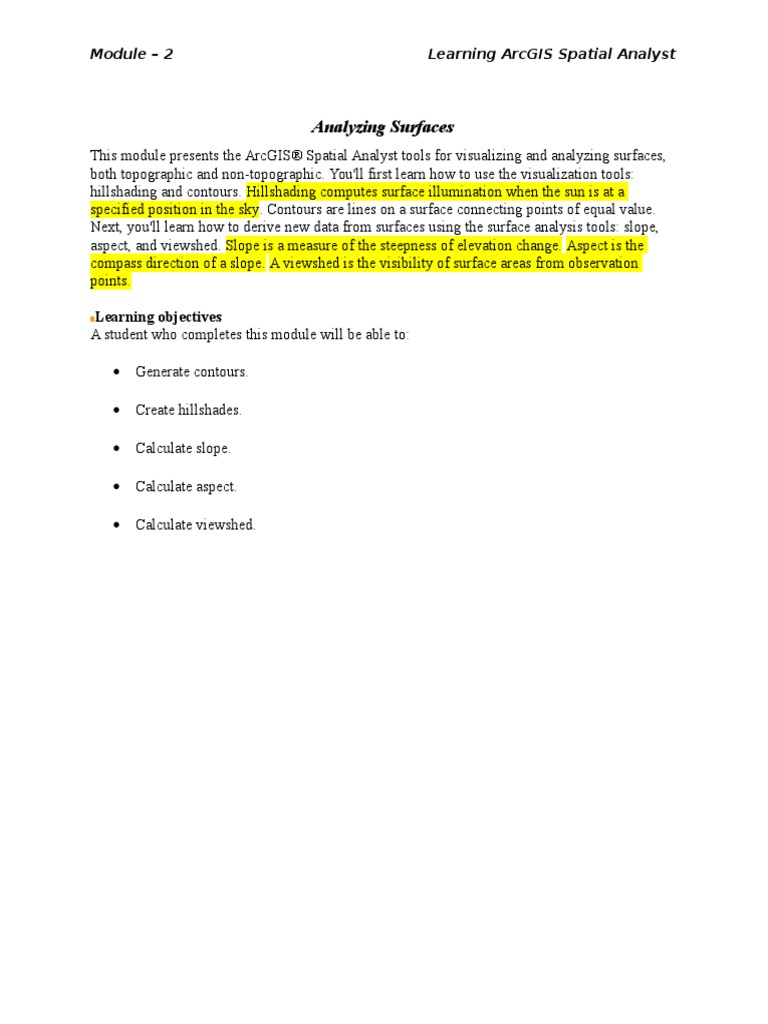 Module 1 - Analyzing Surfaces | PDF | Contour Line | Slope