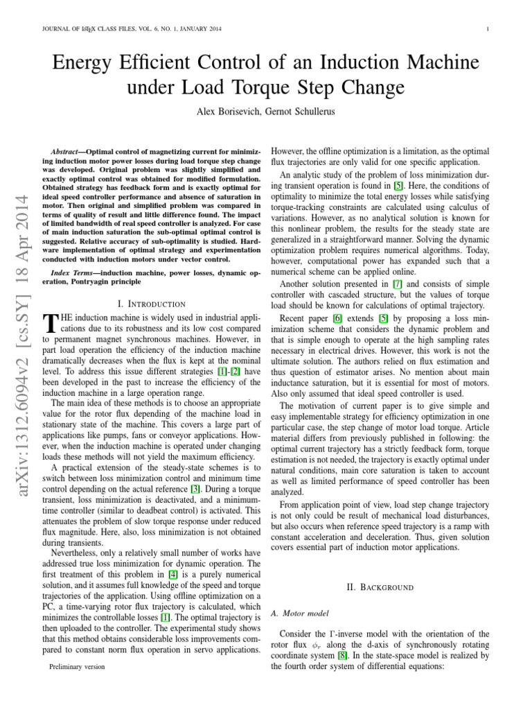 Energy Efficient Control of An Induction Machine Under Load Torque Step Change | PDF ...