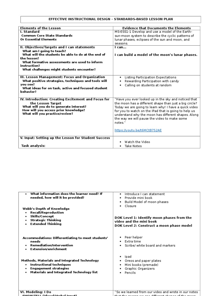 Moon Phases Lesson Plan | PDF | Cognition | Cognitive Science