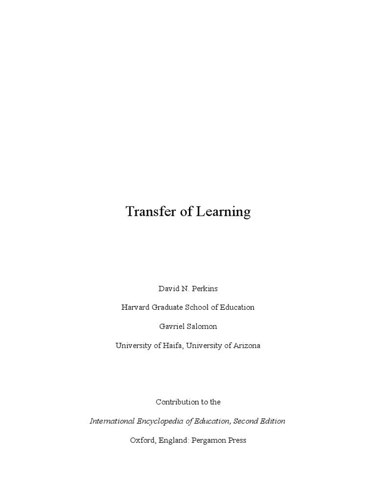 Transfer of Learning | PDF | Learning | Abstraction