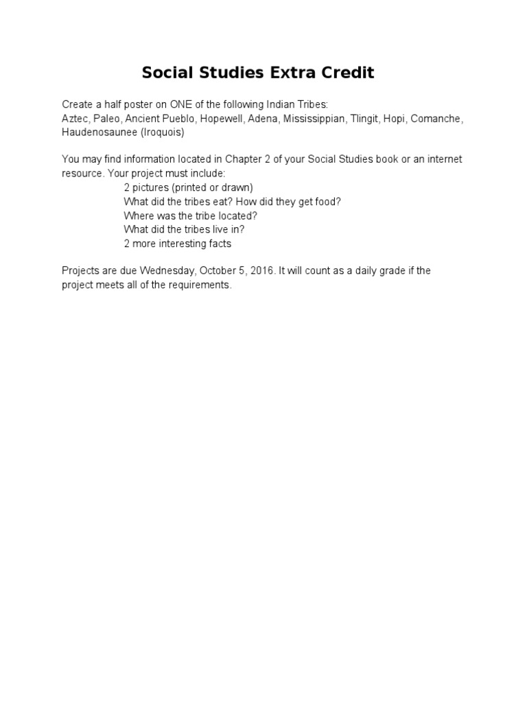 Social Studies Extra Credit | PDF