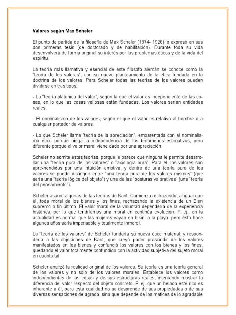 Valores Según Max Scheler | PDF | Moralidad | Immanuel Kant