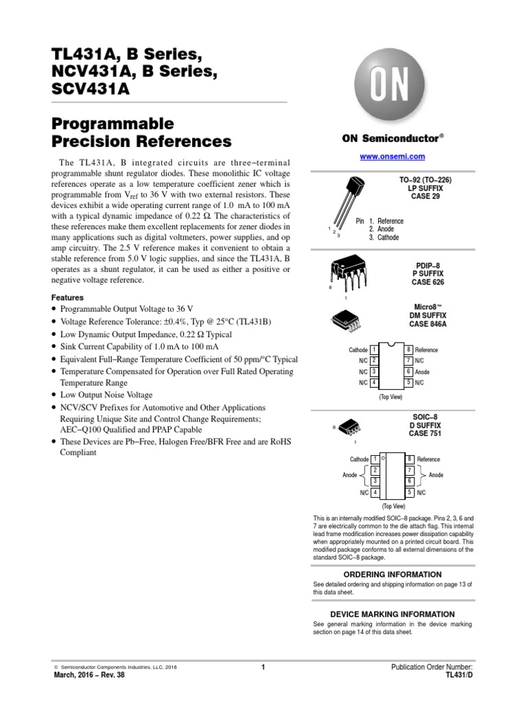 TL431 NCV431 SCV431 | PDF | Physical Quantities | Electronics