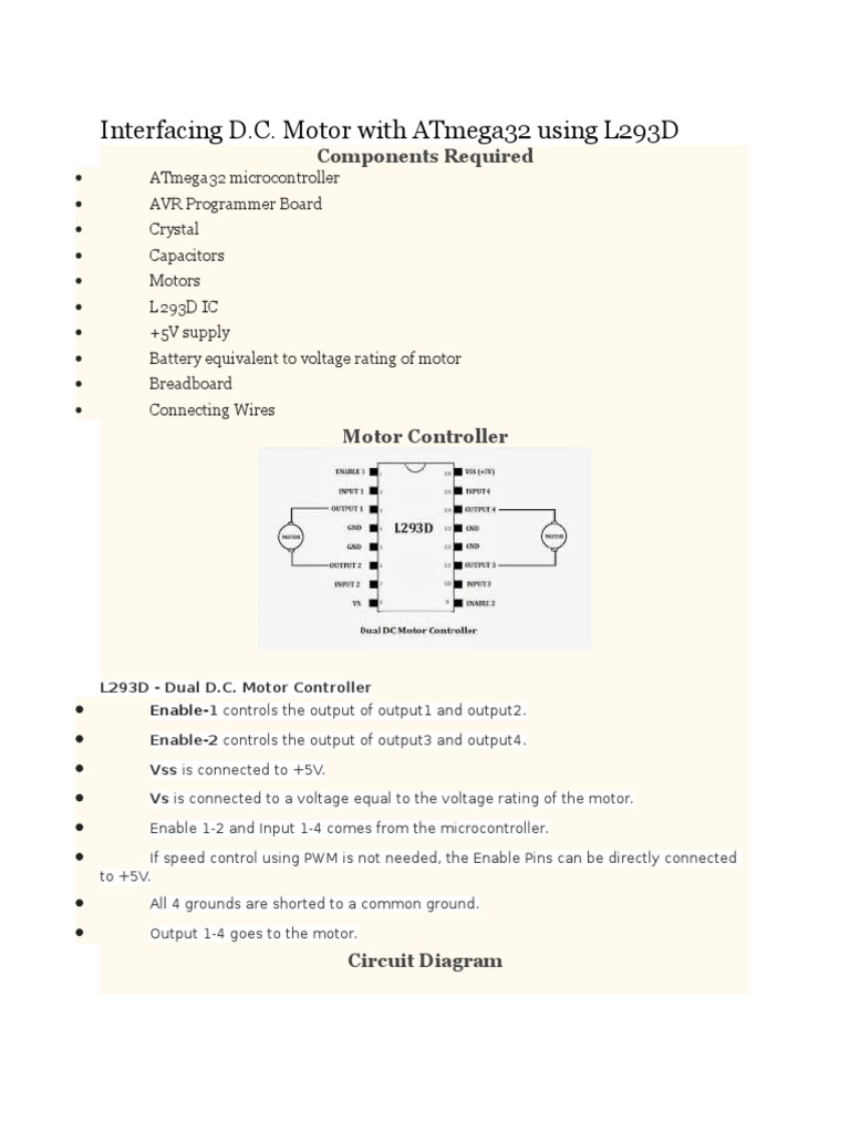 Interfacing D.C. Motor With Atmega32 Using L293D: Components Required | PDF | Direct Current ...