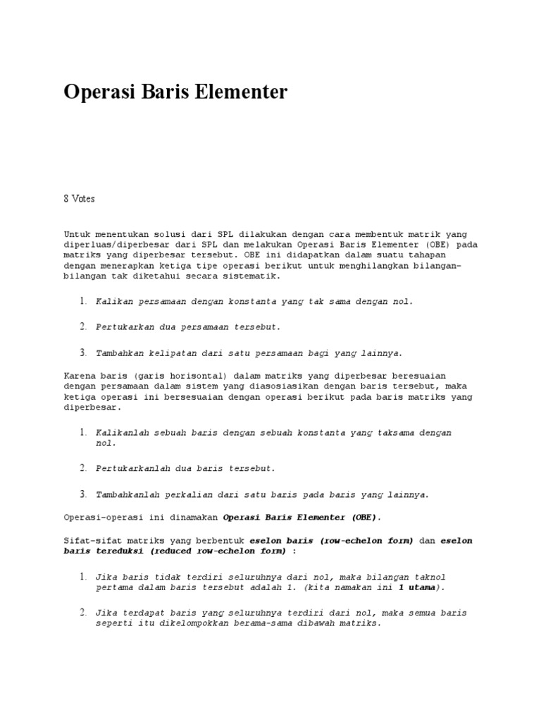 Operasi Baris Elementer dan Contohnya | PDF