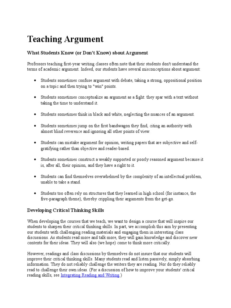 Teaching Argument | PDF | Critical Thinking | Argument