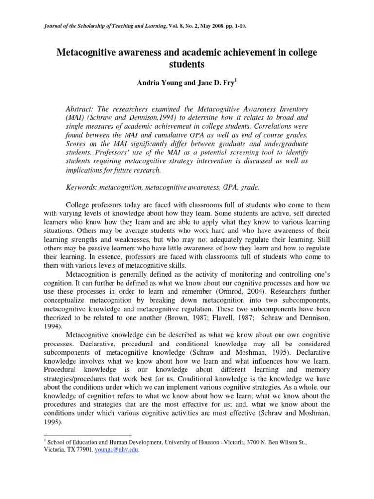 Metacognitive Awareness | PDF | Metacognition | Argument