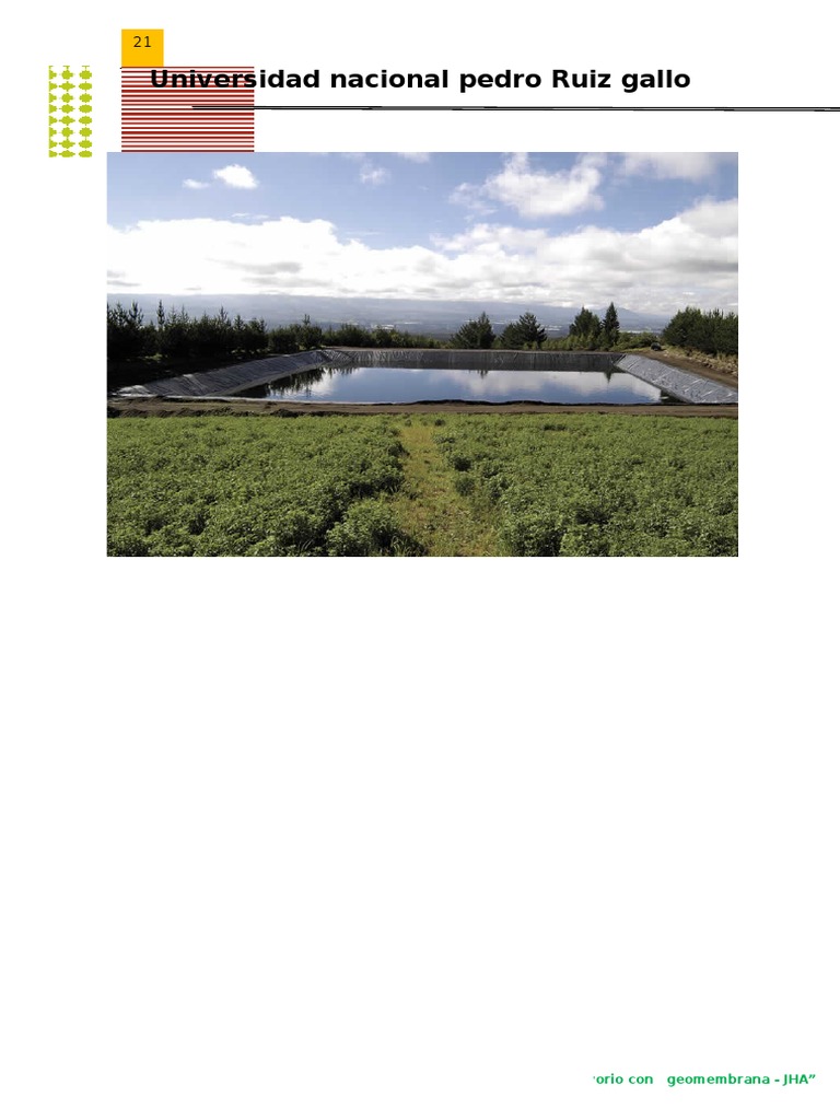 Diseño de Reservorios con Geomembrana | PDF | Riego | Reservorio