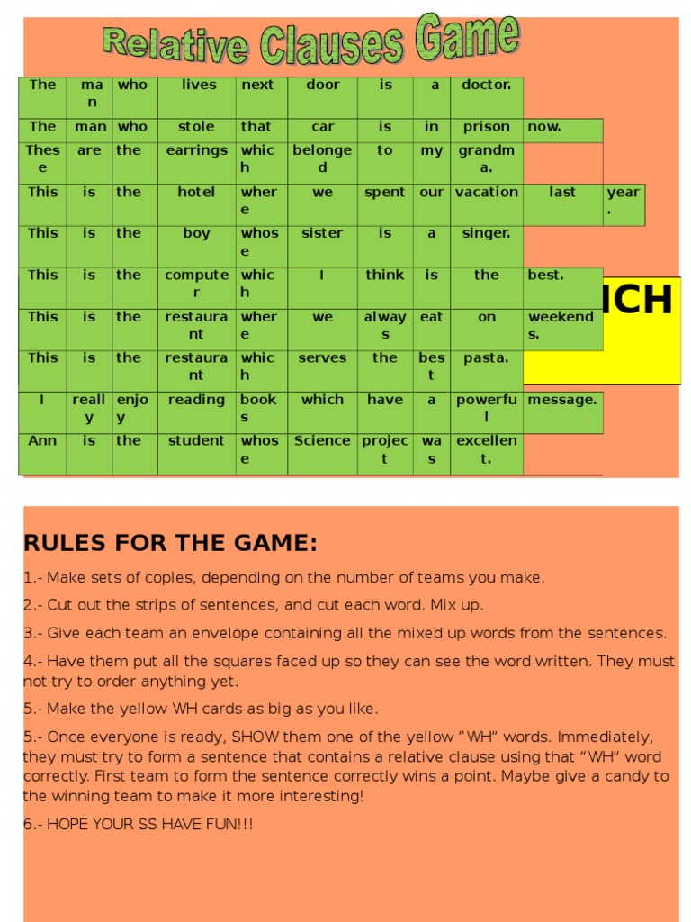5403 Relative Clause Game | PDF