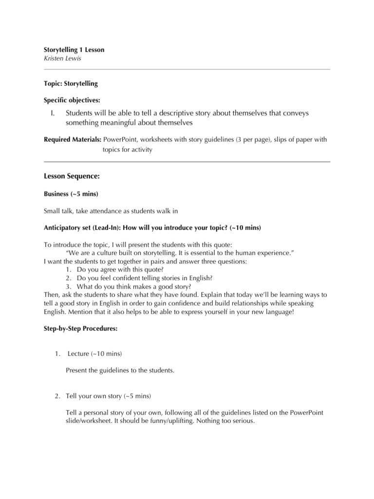 Storytelling ESL Lesson Plan | Storytelling | Lesson Plan