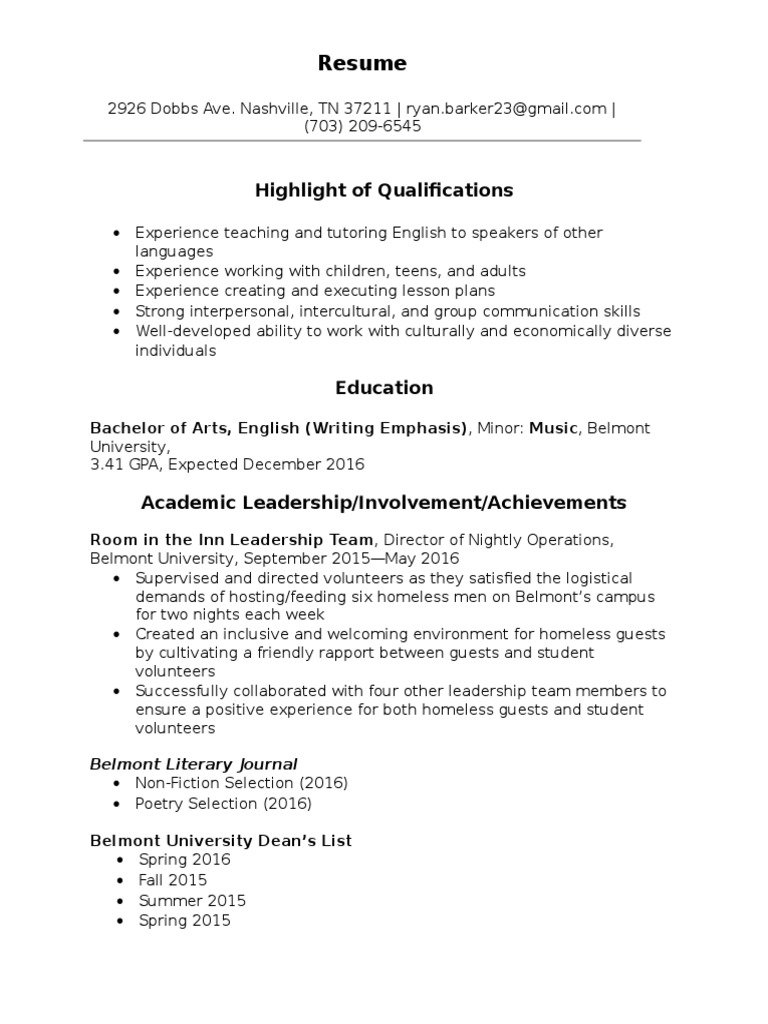 Resume: Highlight of Qualifications | PDF | English As A Second Or ...