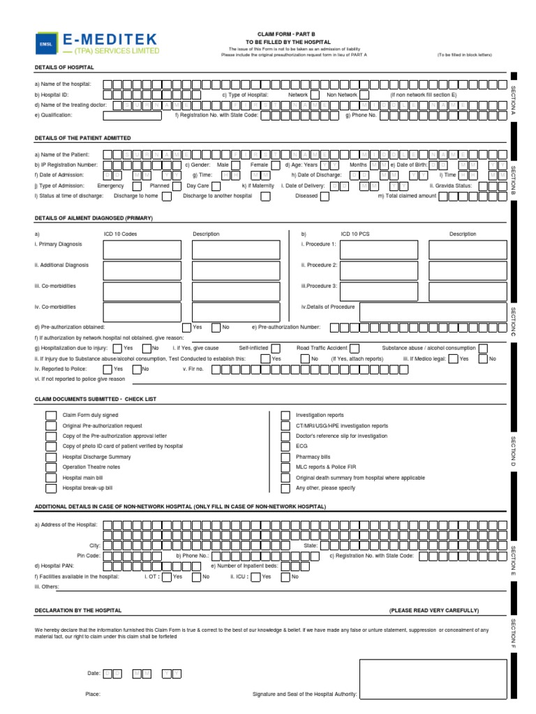 Standard Claim Form Hospital | International Statistical Classification ...