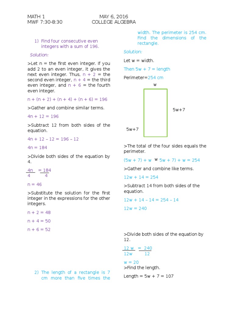 Solving for Unknown Quantities: A Collection of Word Problems from ...