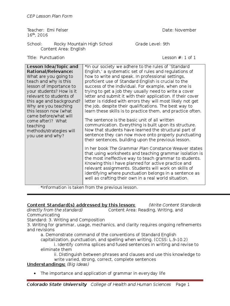 Punctuation | Download Free PDF | Punctuation | Lesson Plan