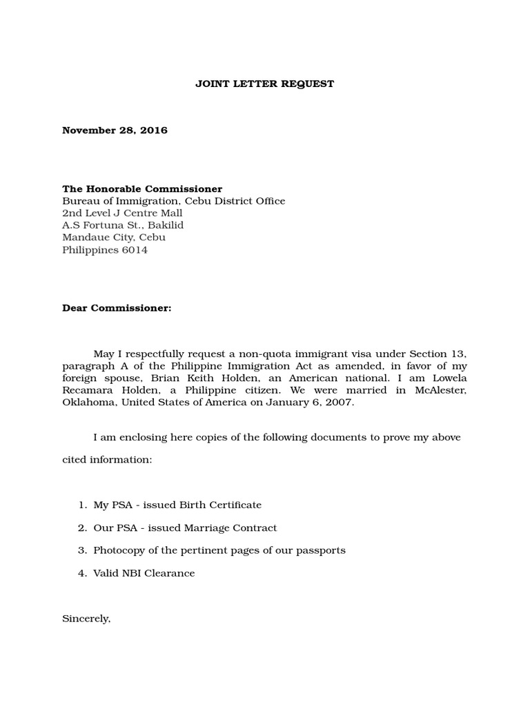 Letter to Immigration