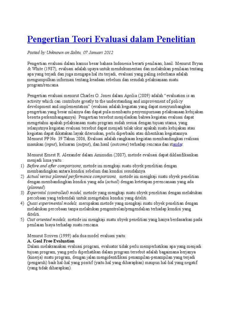 Pengertian Teori Evaluasi Dalam Penelitian | PDF