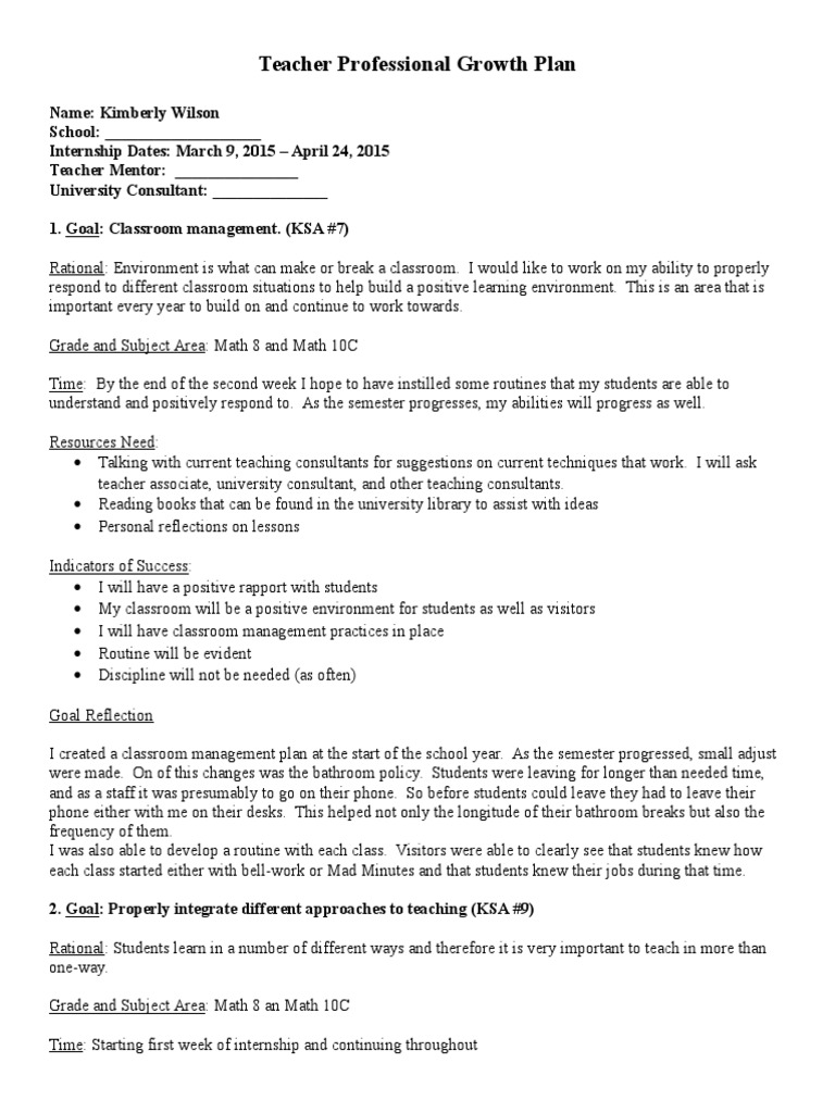 Teacher Professional Growth Plan | PDF