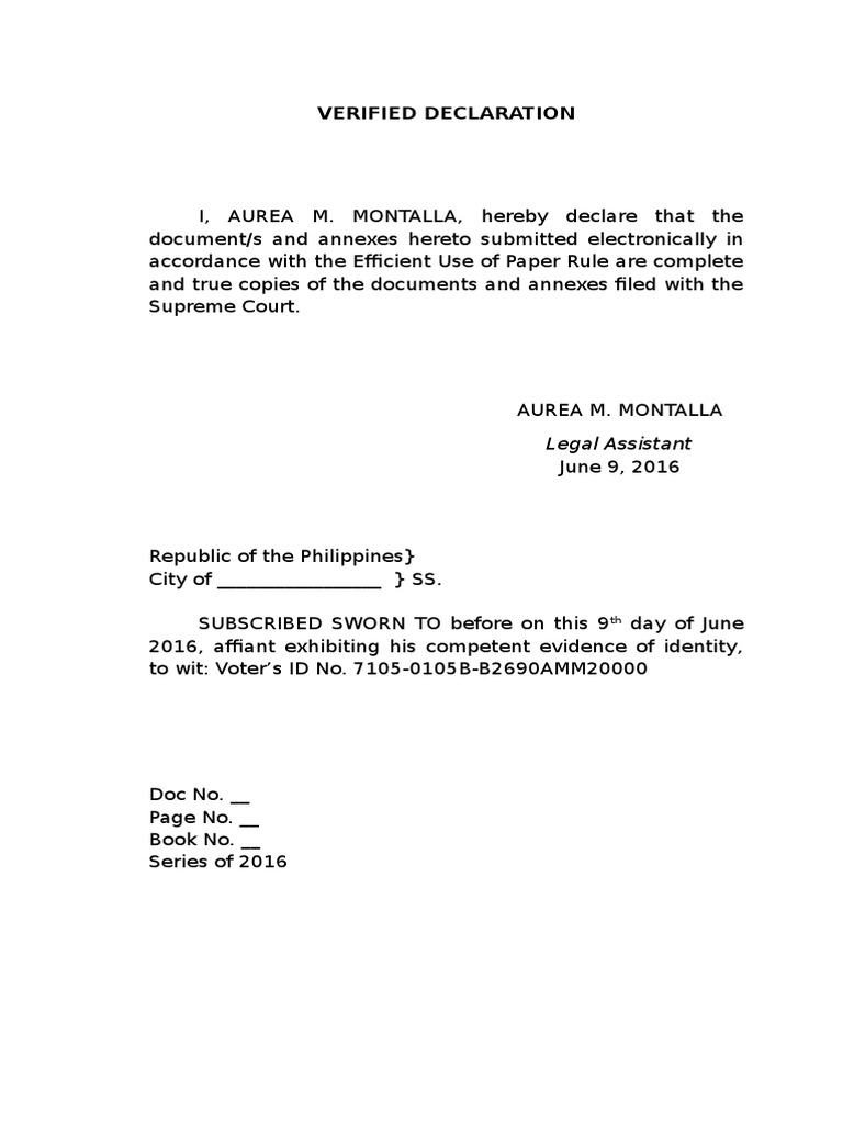 Verified Declaration (Auwie) | PDF