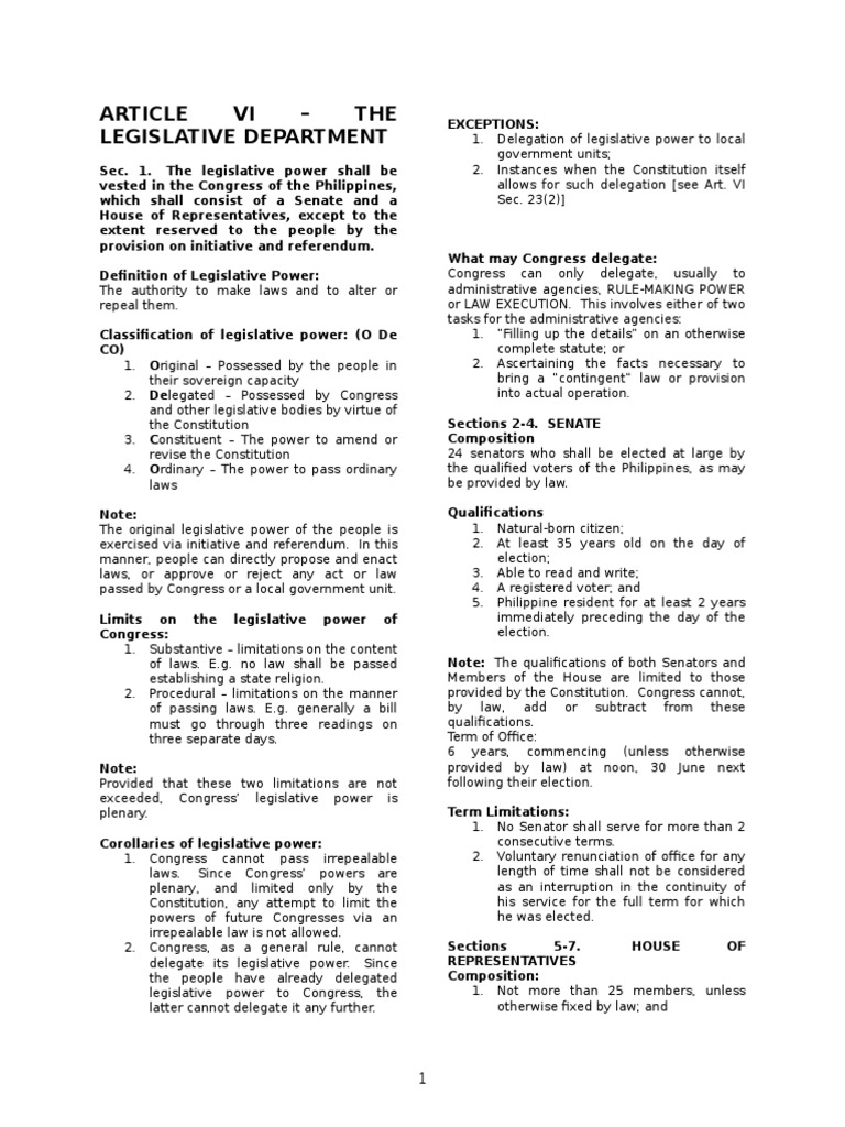 Article VI Legislative Department | PDF | United States House Of ...