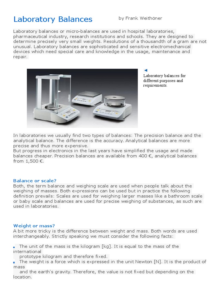 Laboratory Balances | PDF | Weighing Scale | Calibration