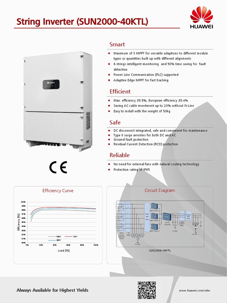 Huawei Sun2000-40ktl Datasheet 02 | PDF | Power Inverter | Equipment