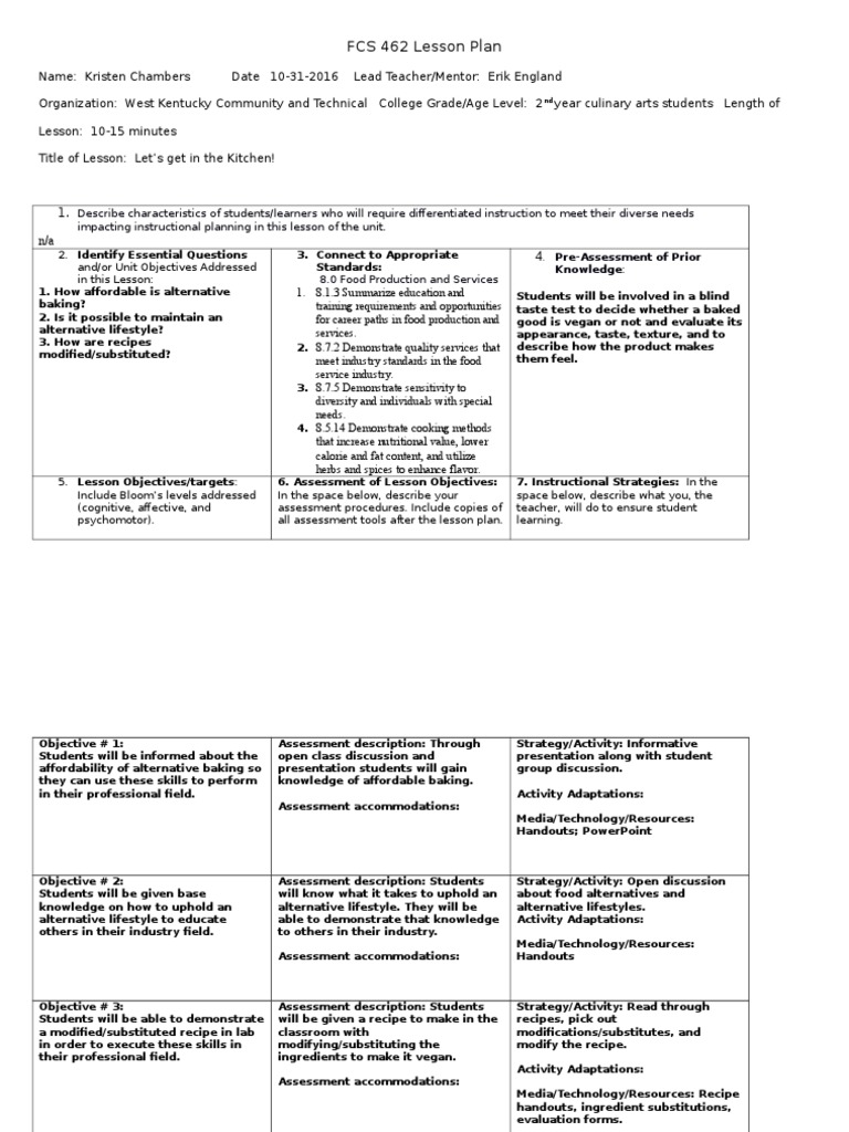 Fcs 462 Lesson Plan 3docx | PDF | Lesson Plan | Education Theory
