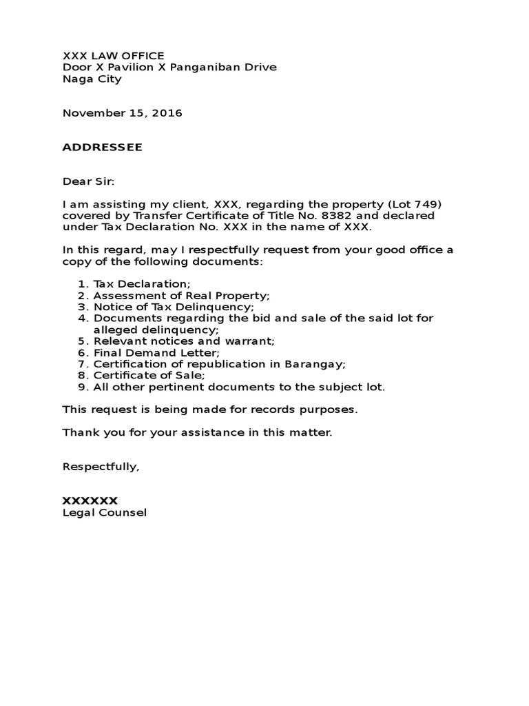 Letter of Request of Documents | PDF