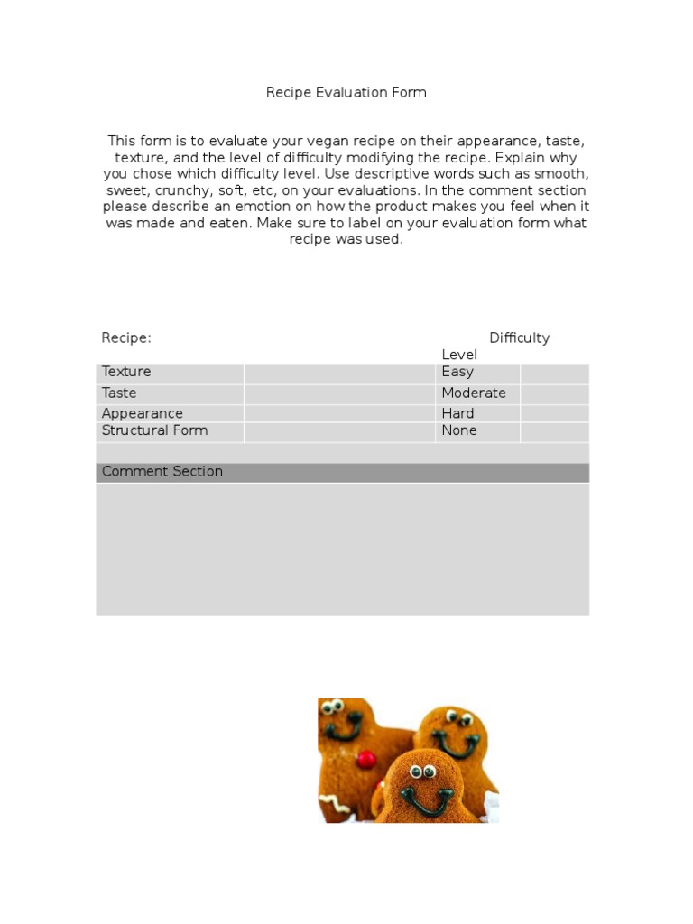 recipe evaluation form