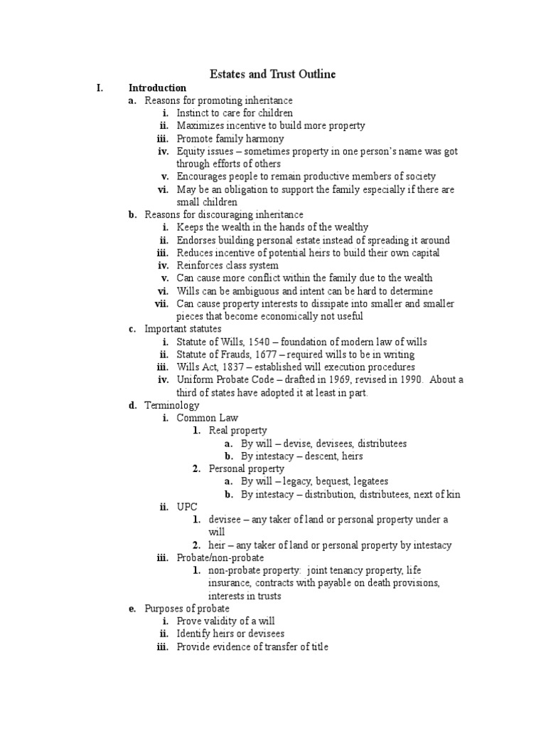 Estates and Trust Outline | PDF | Will And Testament | Concurrent Estate