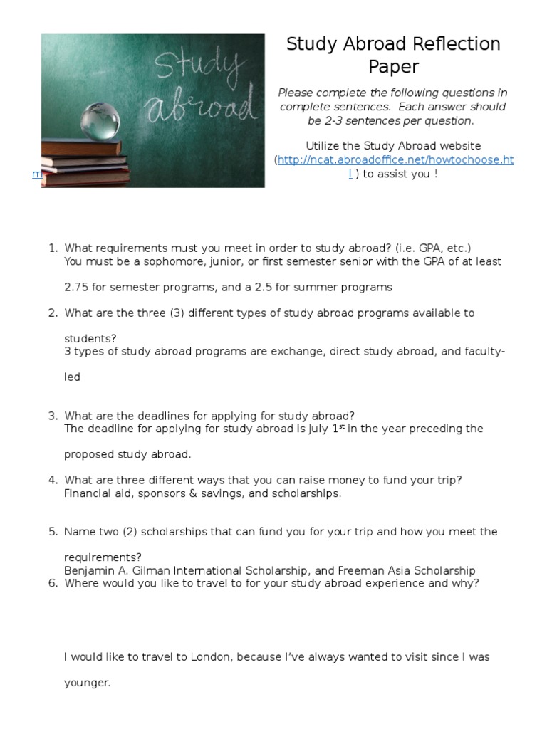 Study Abroad Reflection Paper | PDF