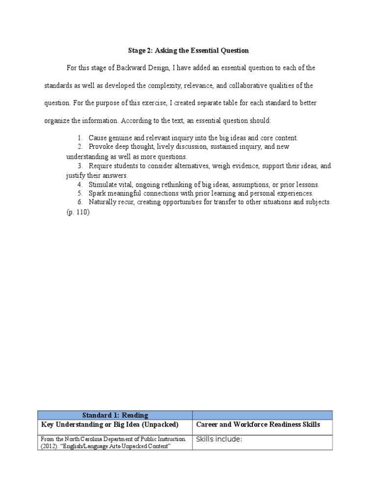 Stage 2: Asking The Essential Question | PDF | Question | English Language