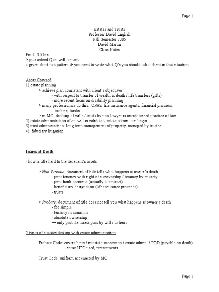 Estates and Trusts Outline | PDF | Will And Testament | Trust Law