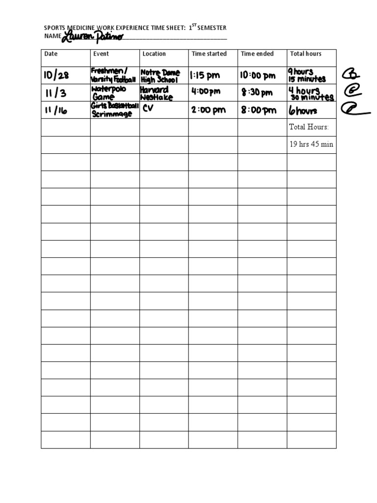 Sports Medicine Timesheet | PDF