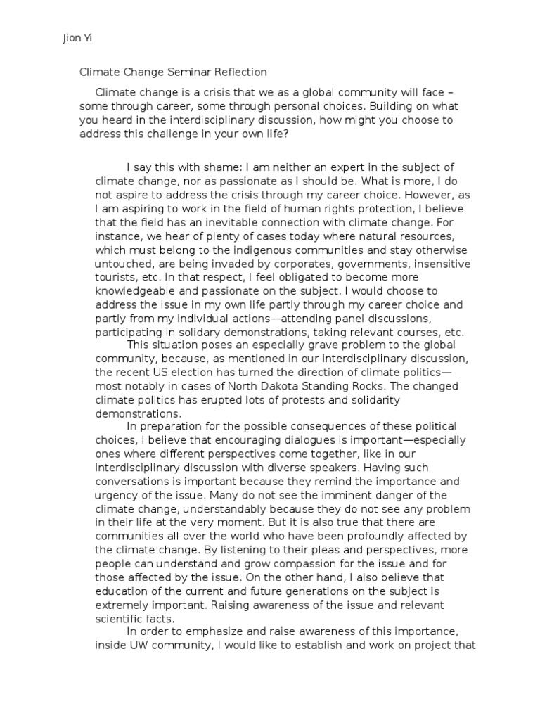 Climate Change Reflection and Action | PDF | Climate Change ...