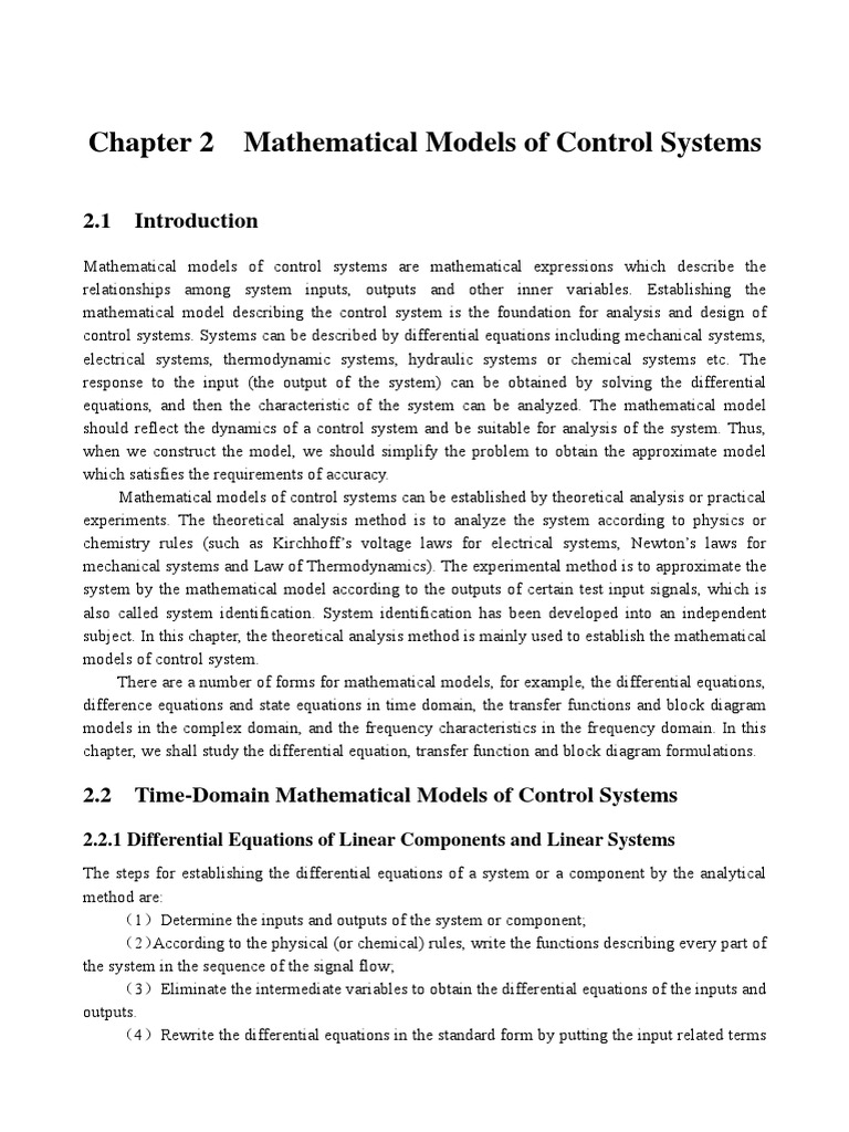 Mathematical Models in Control Systems | PDF | Control Theory ...