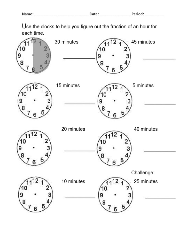 Fraction of an Hour Worksheet | PDF | Home & Garden