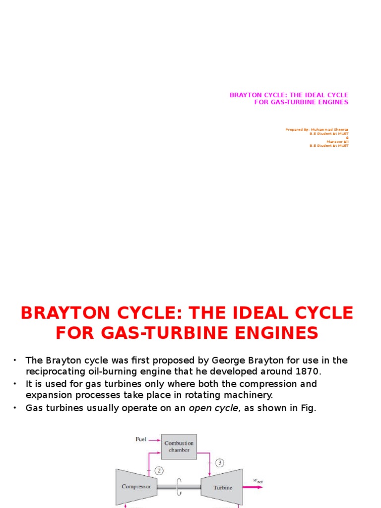 Brayton Cycle: The Ideal Cycle For Gas-Turbine Engines | PDF