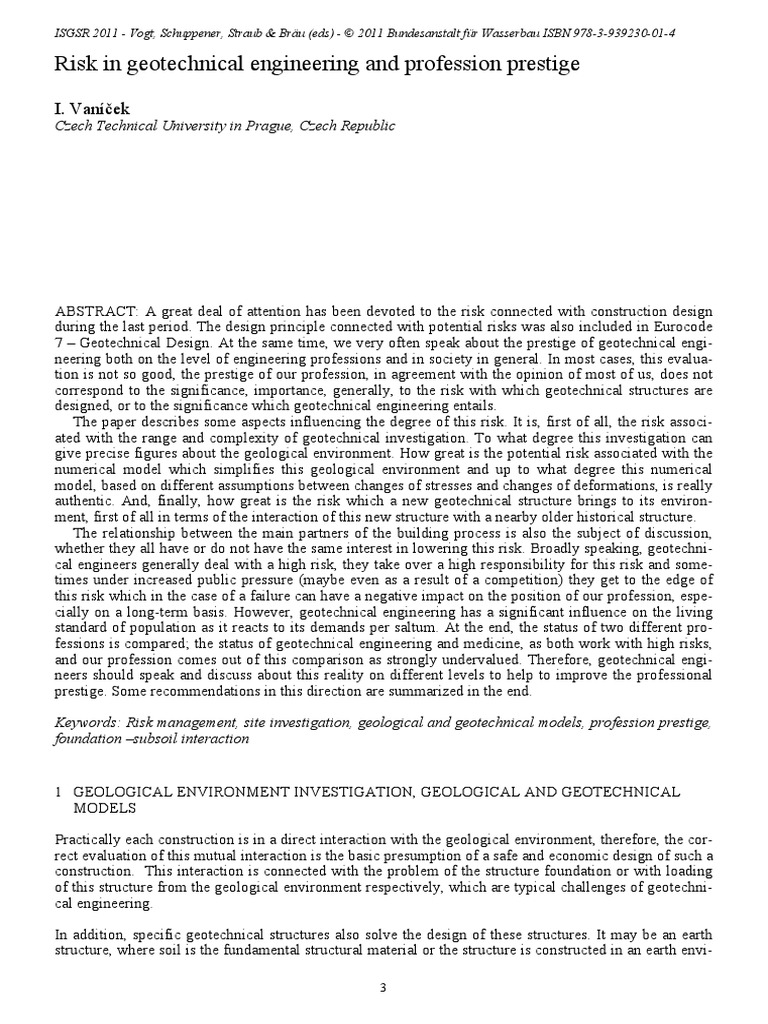 Risk in Geotechnical Engineering and Profession Prestige: I. Vaníček ...