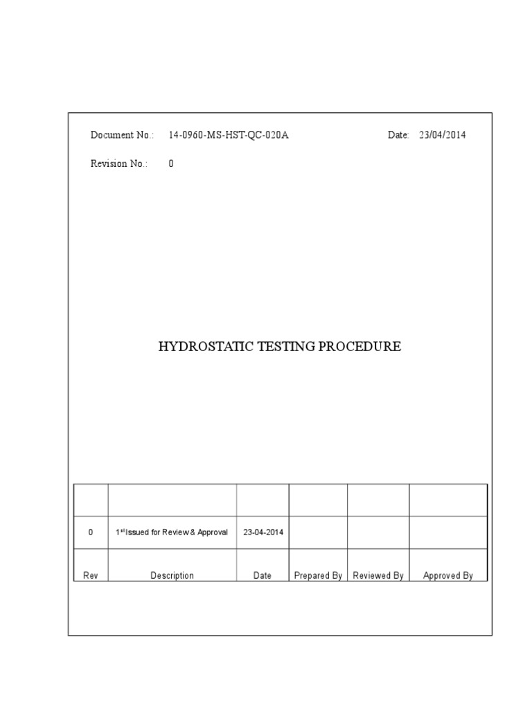 Hydrostatic Test Procedure - Piping | PDF | Gases | Gas Technologies