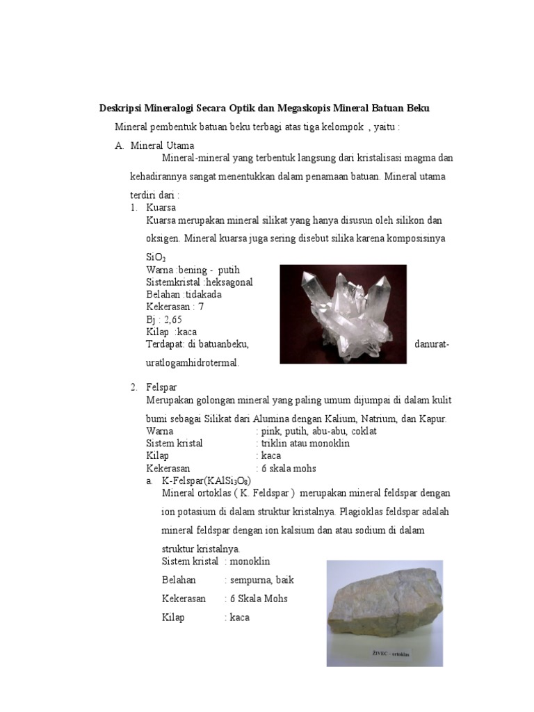 Deskripsi Mineralogi Secara Optik Dan Megaskopis Mineral Batuan Beku | PDF