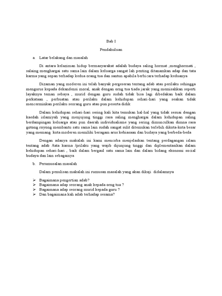 Adab Dan Memprementasikandalam Kehidupan | PDF