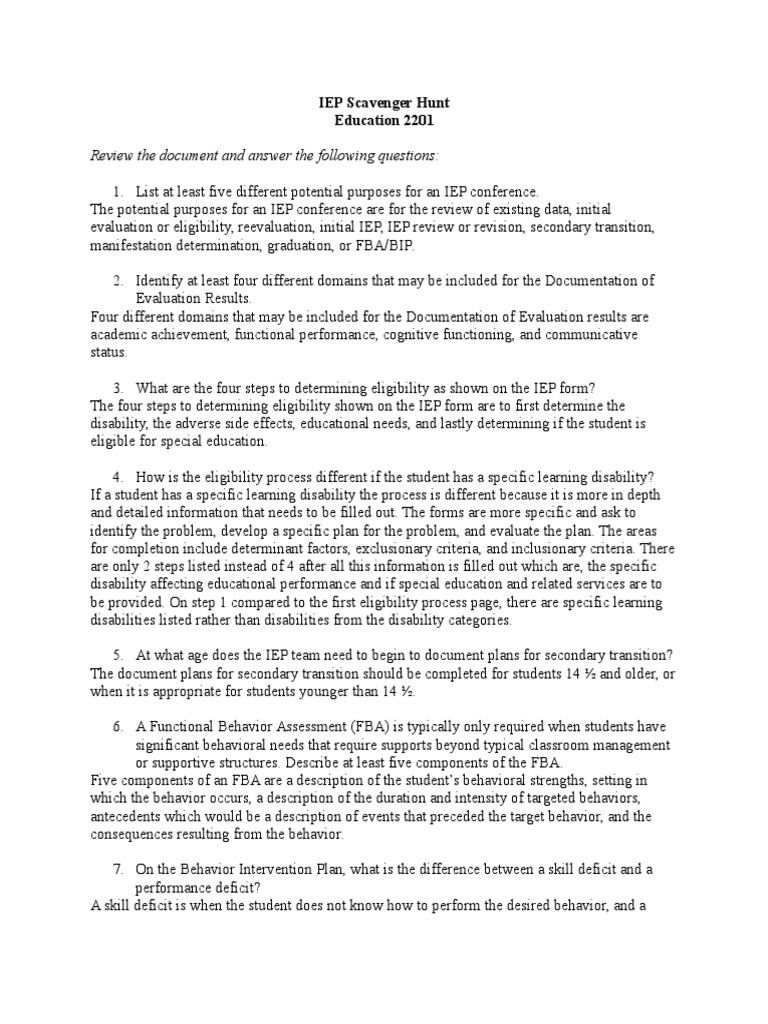 Iep Scavenger Hunt | PDF | Individualized Education Program | Learning ...