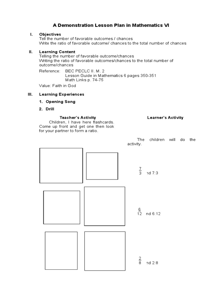 A Demonstration Lesson Plan In Mathematics VI Lesson Plan Probability