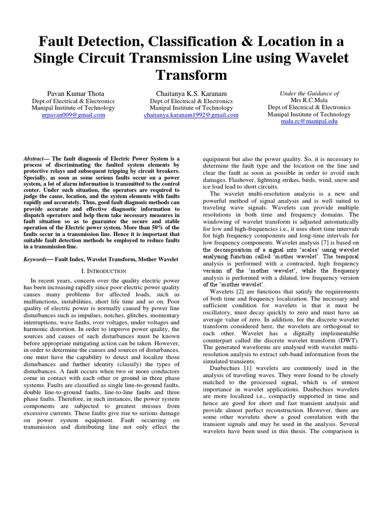 145892951 Fault Detection Classification Location In A Single Circuit Transmission Line Using