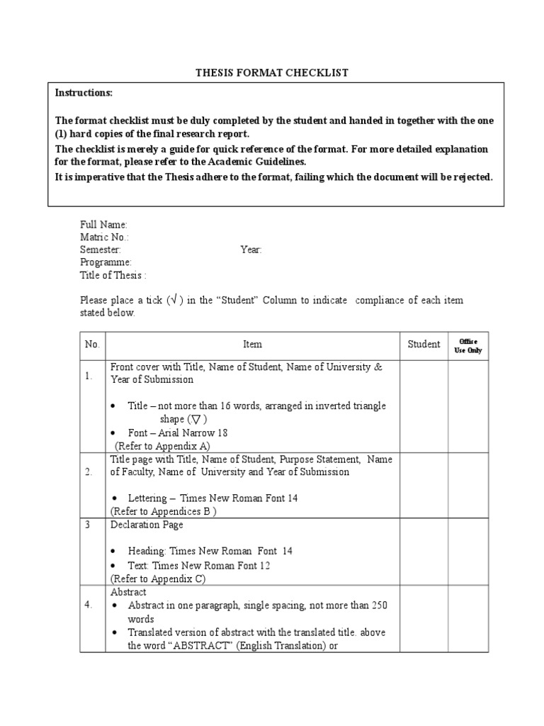 Thesis Format Checklist | PDF | Qualitative Research | Statistical ...