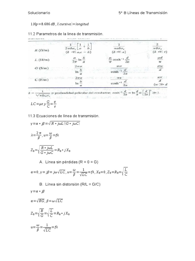 Formulario Líneas de Transmisión | PDF