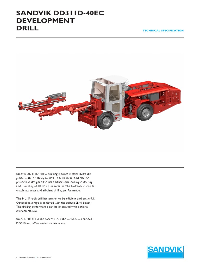 Specification Jumbo Drill Sandvik DD311D-40EC | Diesel Engine | Pump