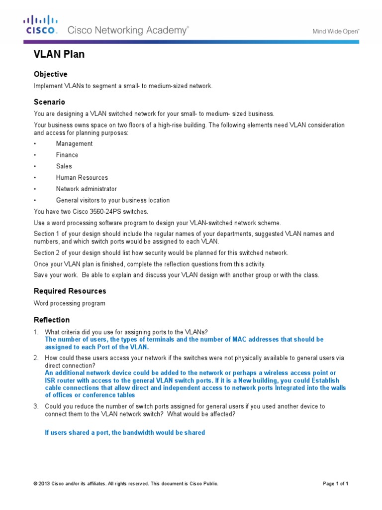 3.4.1.1 VLAN Plan Instructions | PDF