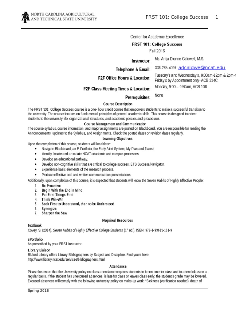 FRST 101 Syllabus 1 | PDF | Academic Integrity | Academic Dishonesty